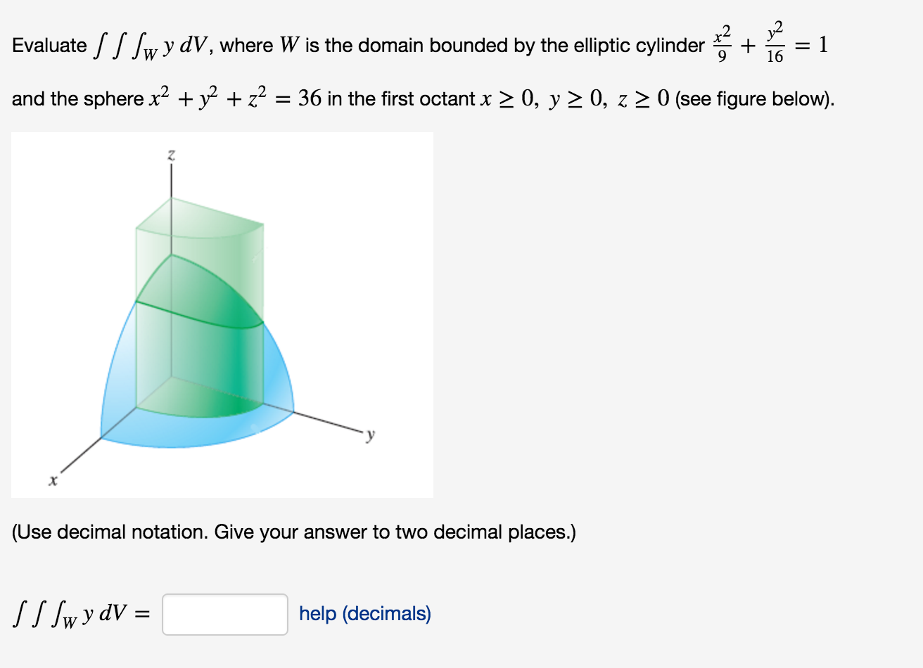 Solved Evaluate triple integral_W y dV, where W is the | Chegg.com