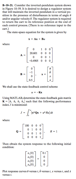 B-10-21. Consider the inverted-pendulum system shown | Chegg.com