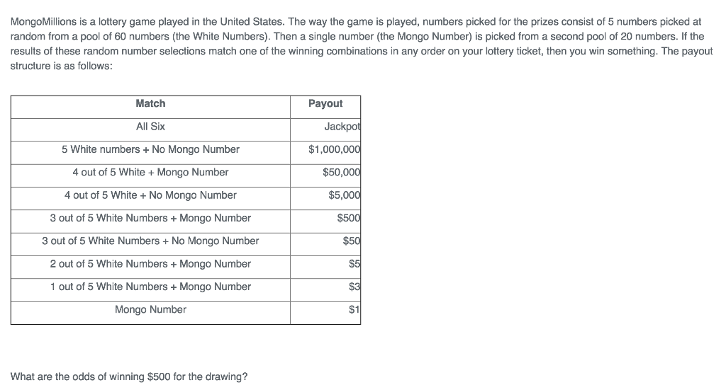 Solved MongoMillions is a lottery game played in the United | Chegg.com