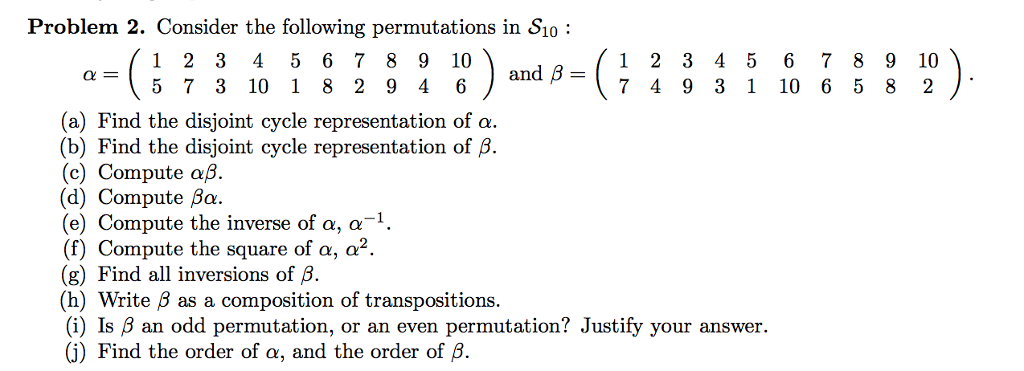 Solved Problem 2. Consider the following permutations in | Chegg.com