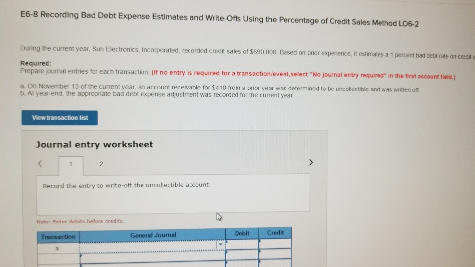 Solved E6-8 Recording Bad Debt Expense Estimates and | Chegg.com