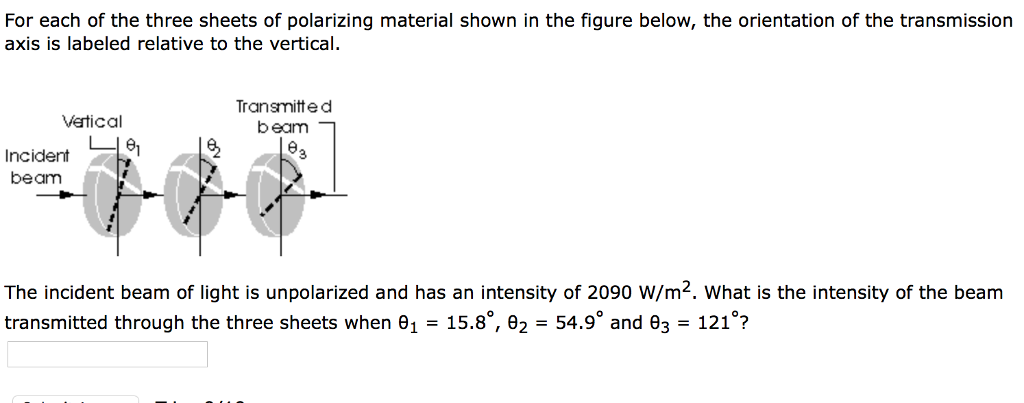 Solved For each of the three sheets of polarizing material | Chegg.com