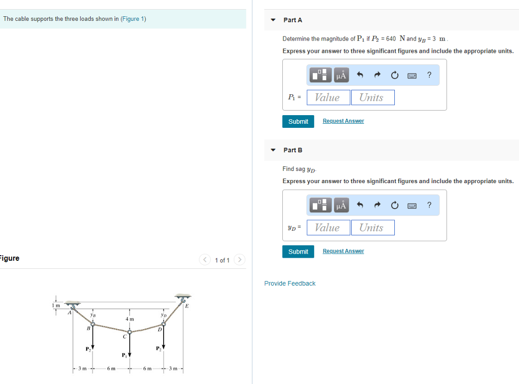 Solved The cable supports the three loads shown in (Figure | Chegg.com