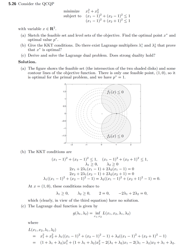 Solved 5.26 Consider the QCQP minimize x' +x2 subject to | Chegg.com
