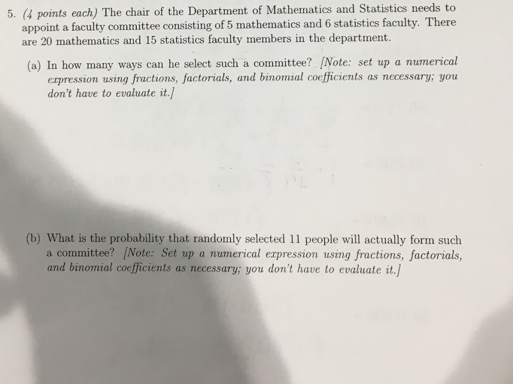 Solved The chair of the Department of Mathematics and | Chegg.com