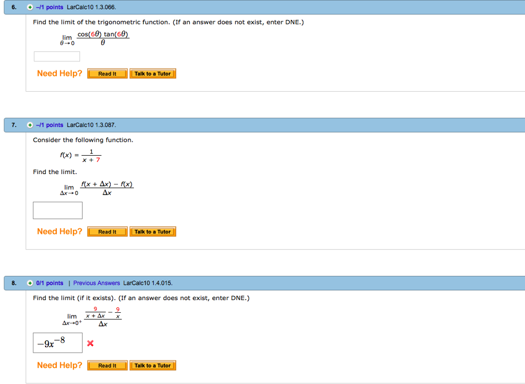 Solved 6. -11 points LarCalc10 1.3.066 Find the limit of the | Chegg.com Solved 6. -11 points LarCalc10 1.3.066 Find the limit of the | Chegg.com