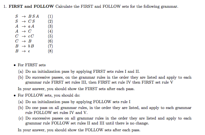 Solved FIRST and FOLLOW Calculate the FIRST and FOLLOW sets | Chegg.com