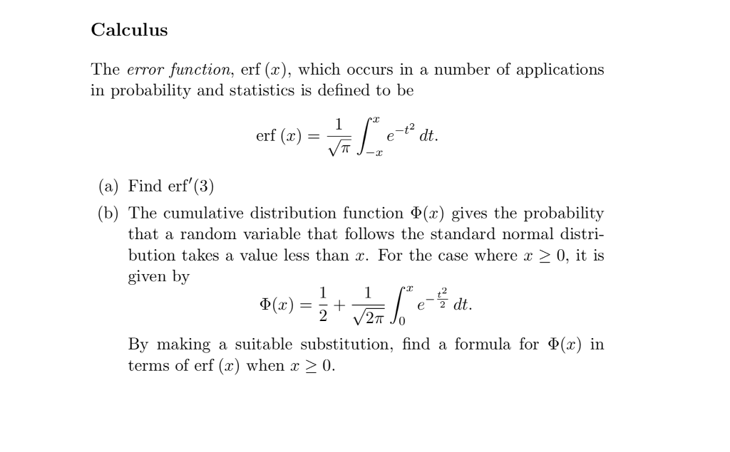 Solved Calculus The error function, erf (x), which occurs in | Chegg.com