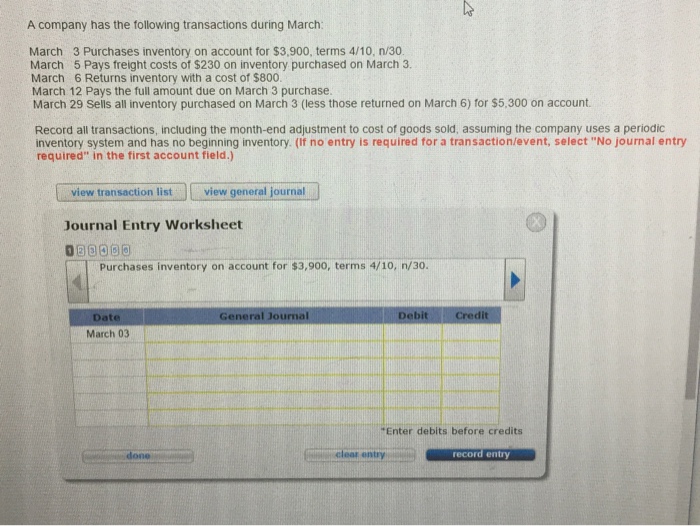 Solved A company has the following transactions during March | Chegg.com