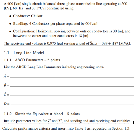 A 400 [km] single circuit balanced three-phase | Chegg.com