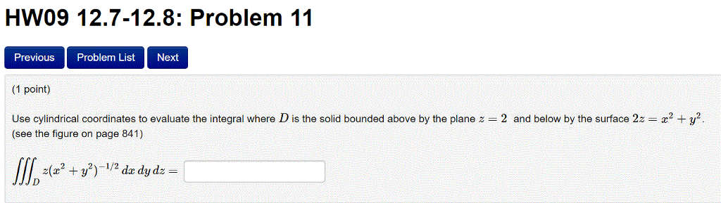 Solved HW09 12.7-12.8: Problem 11 PreviousProblem List Next | Chegg.com