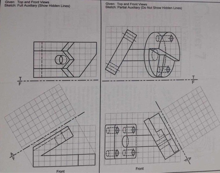 Solved Given: Top and Front Views Sketch: Full Auxiliary | Chegg.com