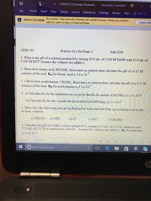 Solved What is the pH of a solution prepared by mixing 10.0 | Chegg.com