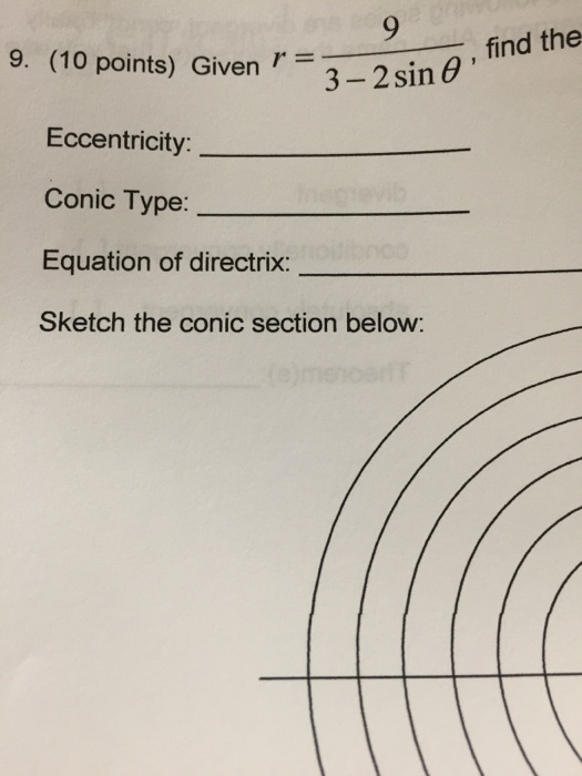 Solved Given r = 9/3 - 2sintheta, find the Eccentricity: | Chegg.com