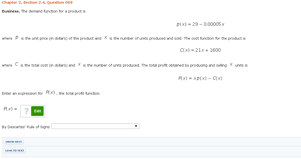 Solved Chapter 2, Section 2.4, Question 069 Business. The | Chegg.com