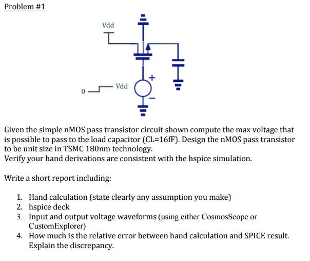 Solved Given the simple nMOS pass transistor circuit shown | Chegg.com
