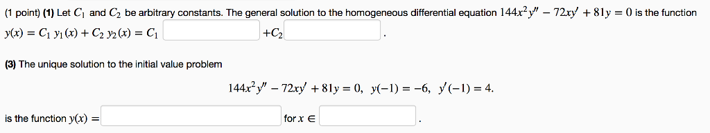 Solved 1 point) (1) Let C and C2 be arbitrary constants. The | Chegg.com