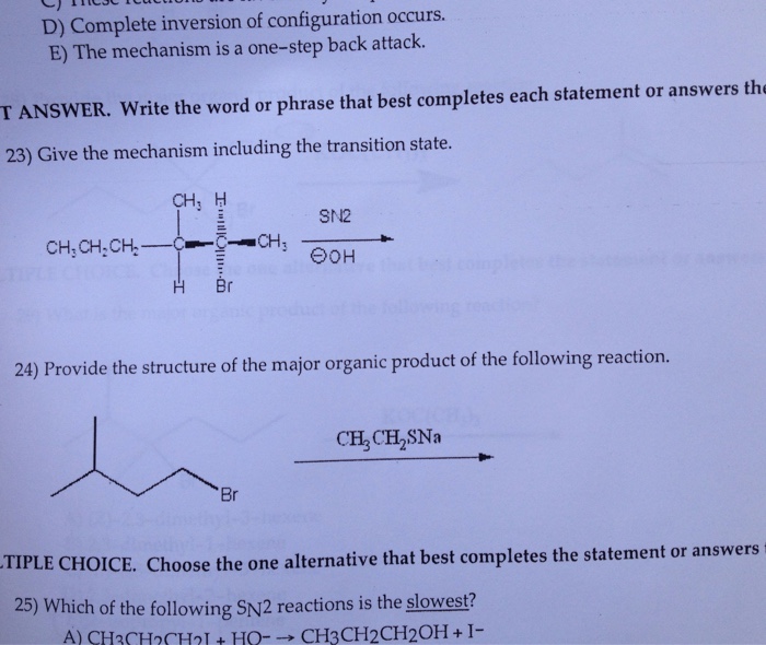 Solved D) Complete inversion of configuration occurs. E) The | Chegg.com
