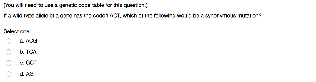 Solved If a wild type allele of a gene has the codon ACT, | Chegg.com