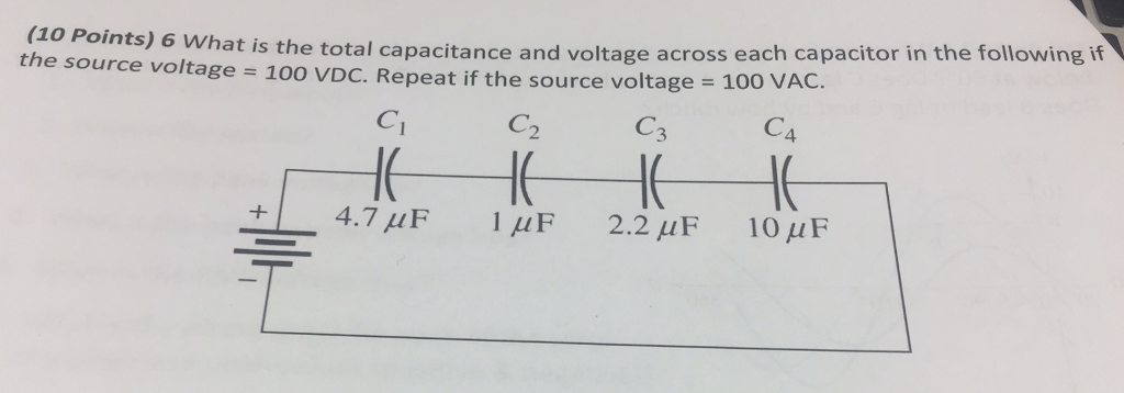 Solved What is the total capacitance and voltage across each | Chegg.com