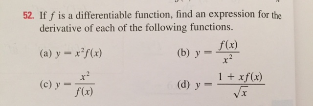Solved 52. If f is a differentiable function, find an | Chegg.com