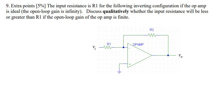 Solved 9. Extra points [506] The input resistance is R1 for | Chegg.com