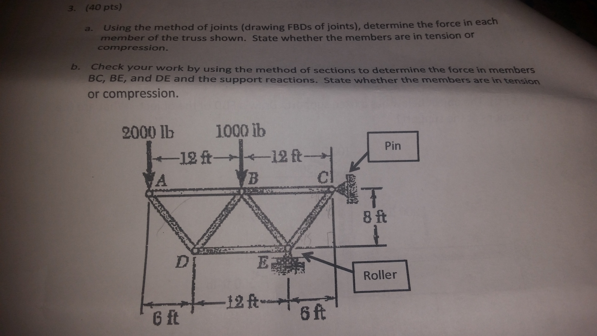 Solved a). Using the method of joints (drawing FBD's of | Chegg.com Solved a). Using the method of joints (drawing FBD's of | Chegg.com