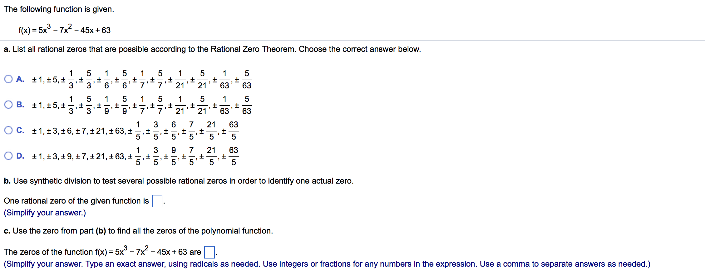 Solved The following function is given. f(x) = 5x3 - 7x2 - | Chegg.com