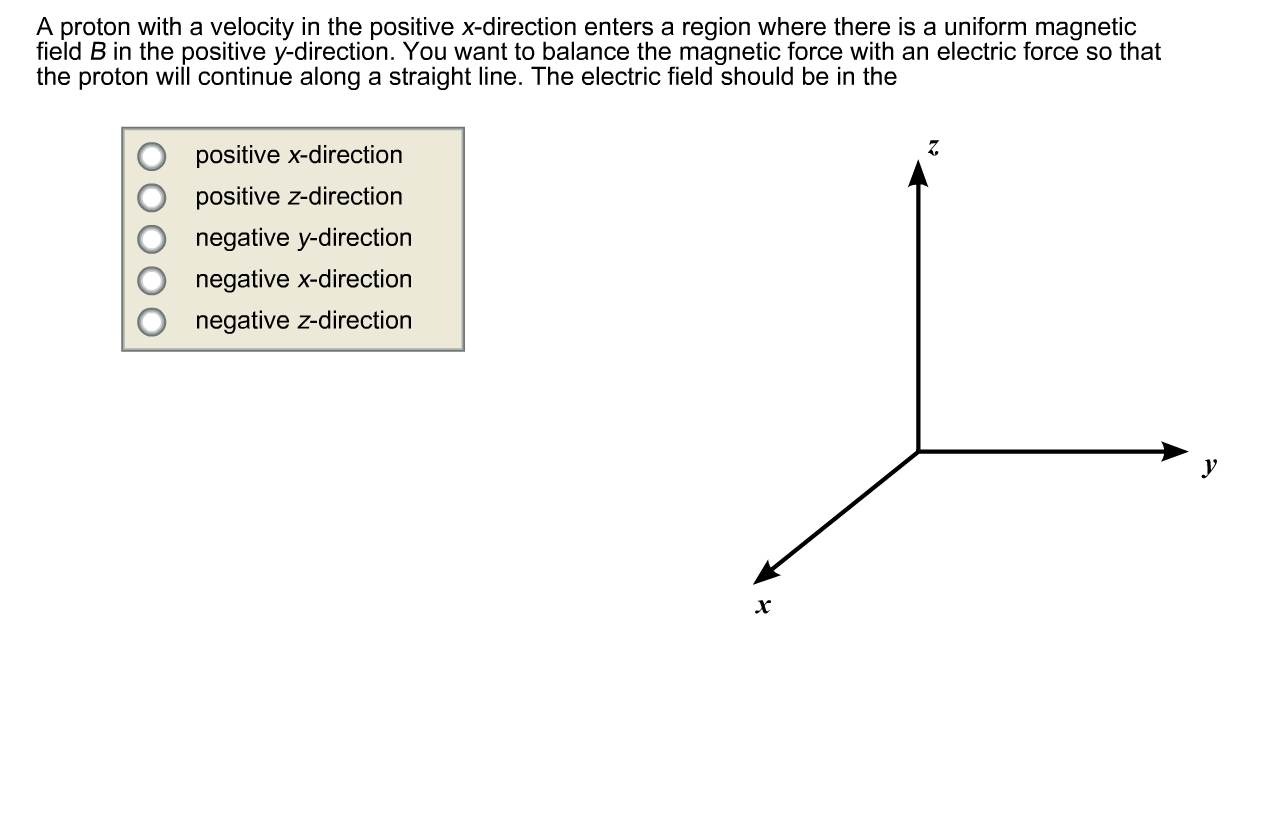 Solved A proton with a velocity in the positive x-direction | Chegg.com