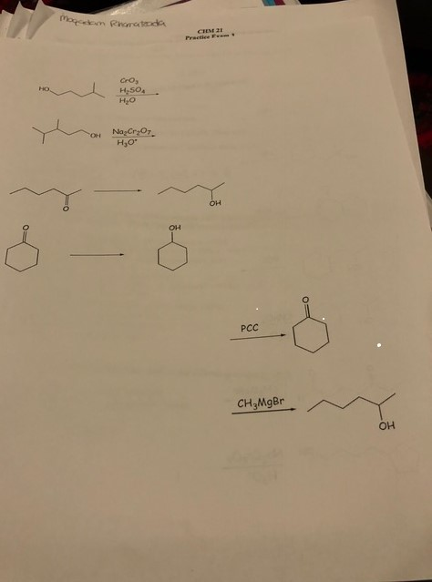 Solved CIEM 2 CrO, H:SO Na Cr207 Hio OH PCC CH3MgBr OH | Chegg.com