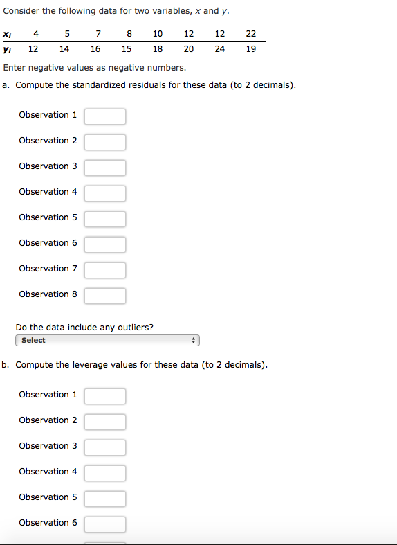Solved Consider the following data for two variables, x and | Chegg.com