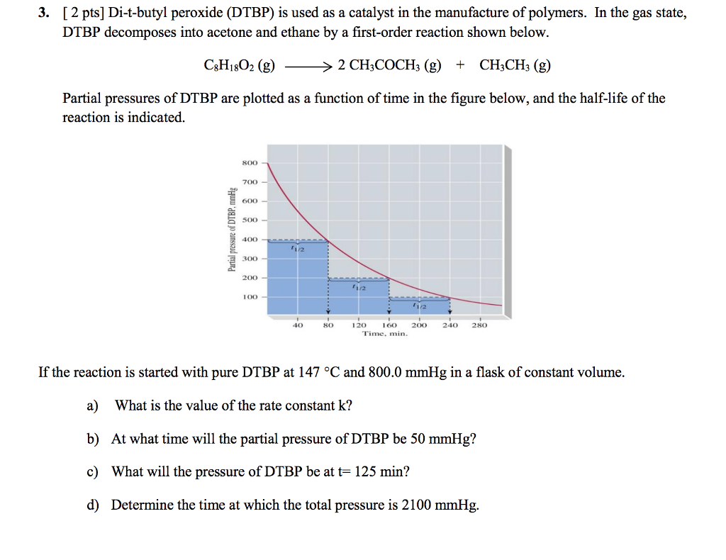 Solved 3. [2 pts] Dit-butyl peroxide (DTBP) is used as a | Chegg.com