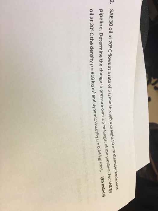 Solved: SAE 30 Oil At 20 Degree C Flows At A Rate Of 3 L/m... | Chegg.com