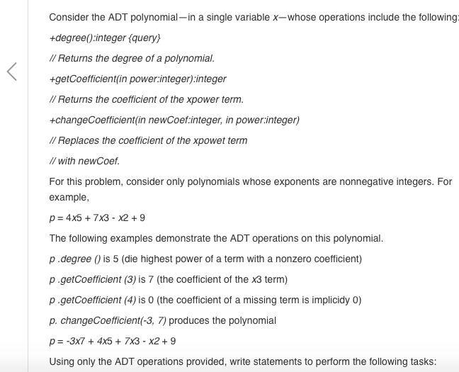 Solved Consider the ADT polynomial-in a single variable | Chegg.com