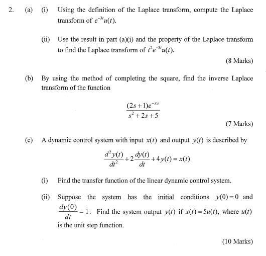 Solved (a) (i) Using the definition of the Laplace | Chegg.com