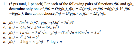 Solved 1. (5 pts total, 1 pt each) For each of the following | Chegg.com