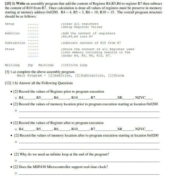 [15] 1) Write an assembly program that add the | Chegg.com
