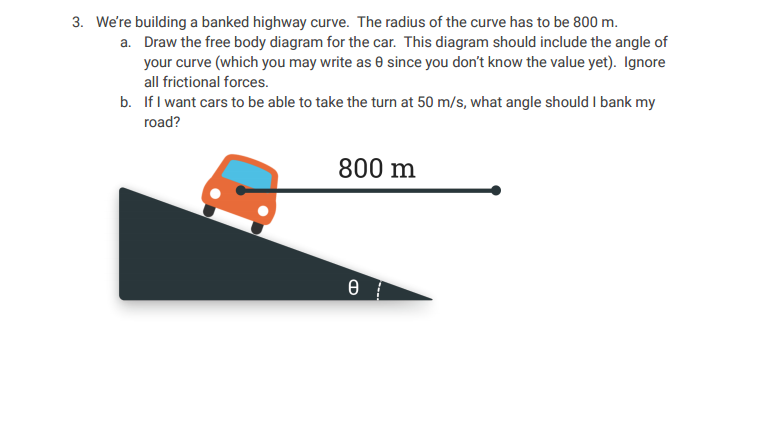 Solved We're building a banked highway curve. The radius of | Chegg.com