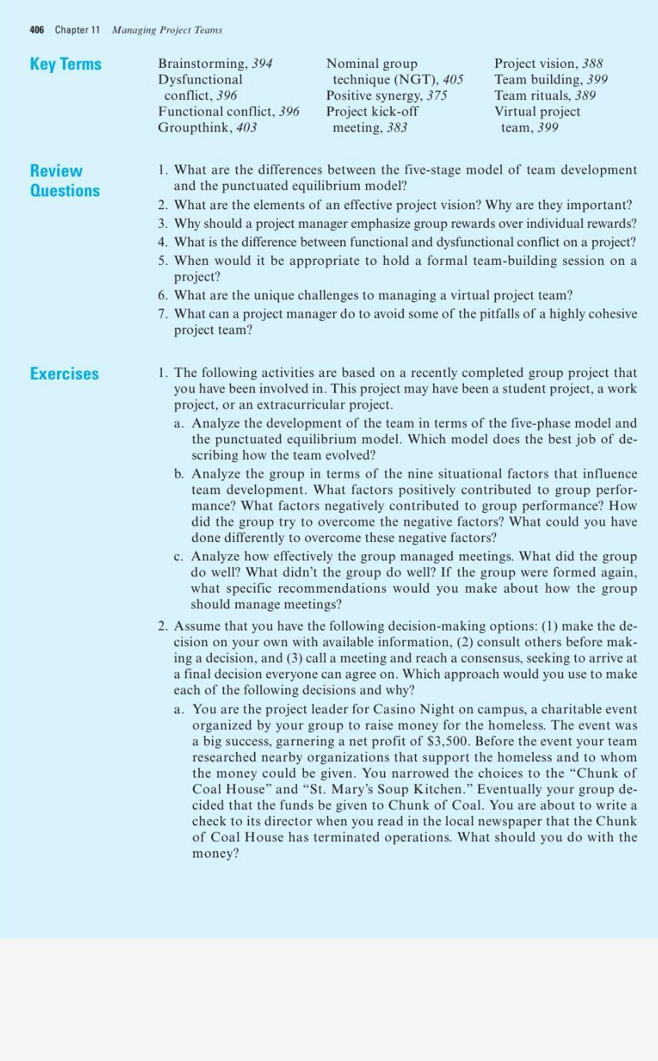 Solved 406 Chapter 11 Managing Project Teams Key Terms | Chegg.com