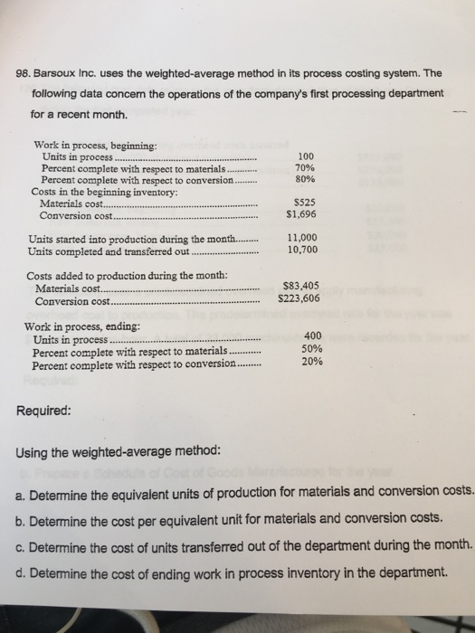 Solved Barsoux inc. uses the weighted-average method in its | Chegg.com