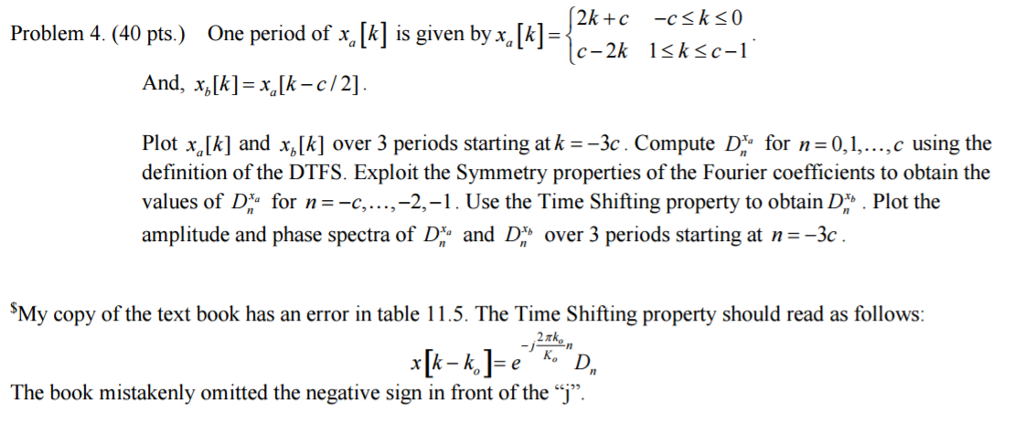 Solved One period of x_a [k] is given by x_a [k] = {2k + c | Chegg.com
