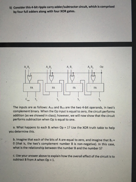 Solved Consider this 4-brt ripple carry adder/subtractor | Chegg.com