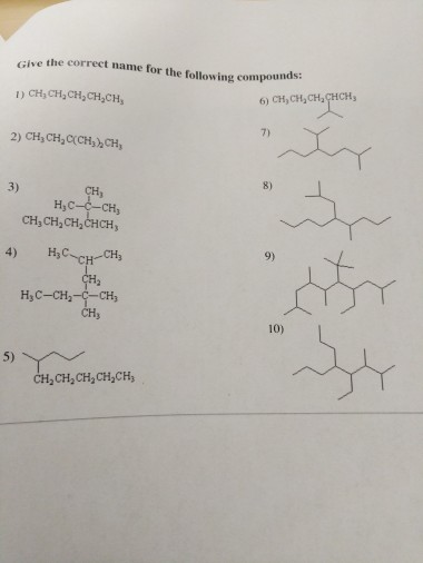 Solved Give the correct name for the following compounds: | Chegg.com
