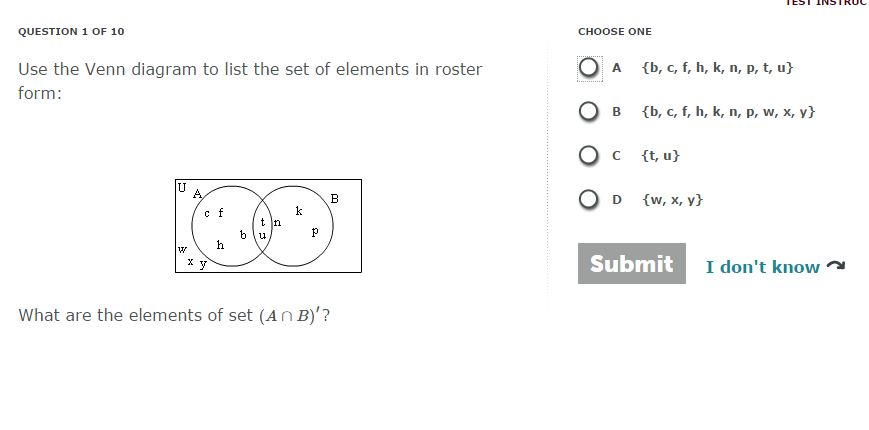 Solved Question 1 of 10 Use the Venn diagram to list the set | Chegg.com