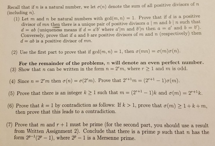 Solved divisors of n Recall that if n is a natural number, | Chegg.com