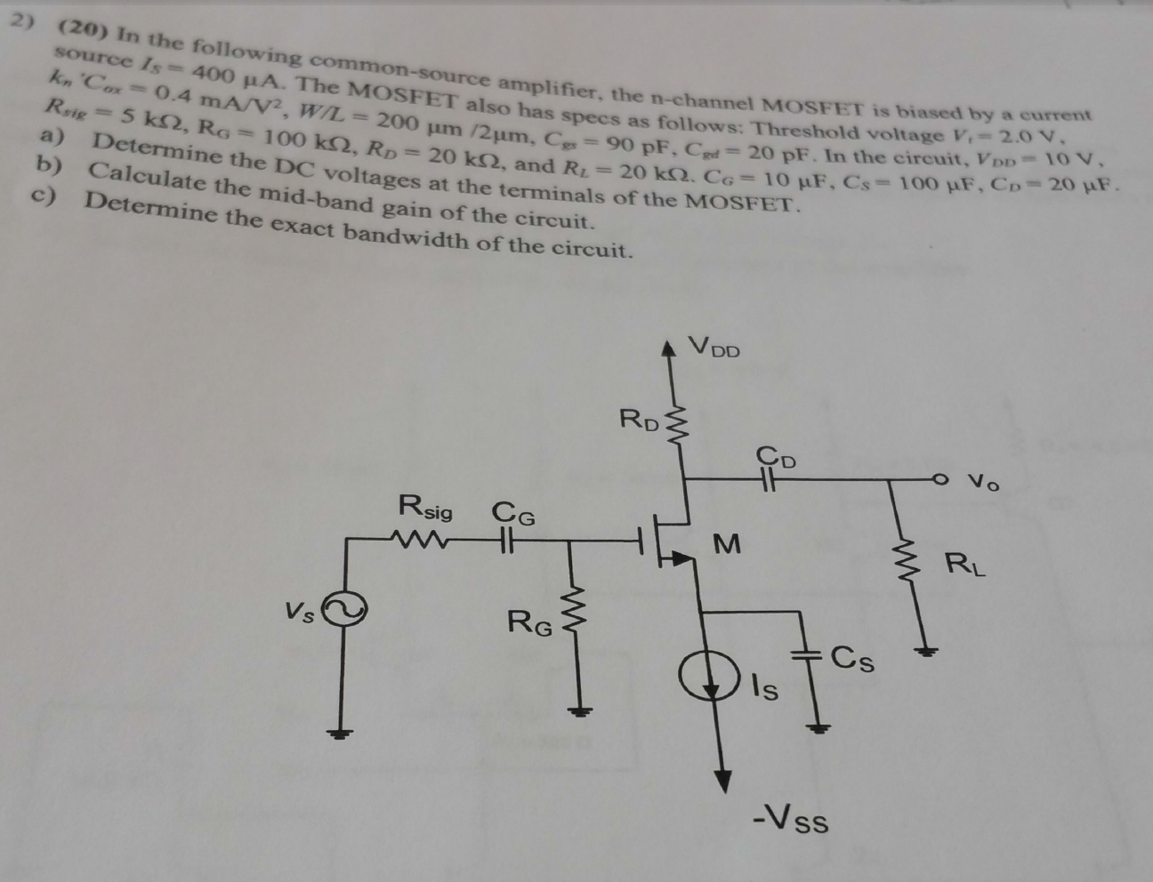 Solved In the following common-source amplifier, the | Chegg.com