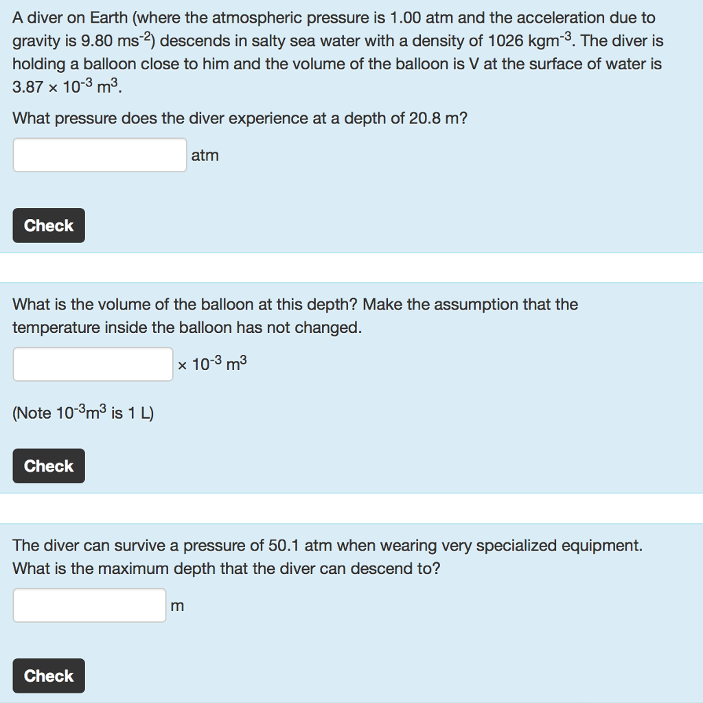 Solved A diver on Earth (where the atmospheric pressure is | Chegg.com