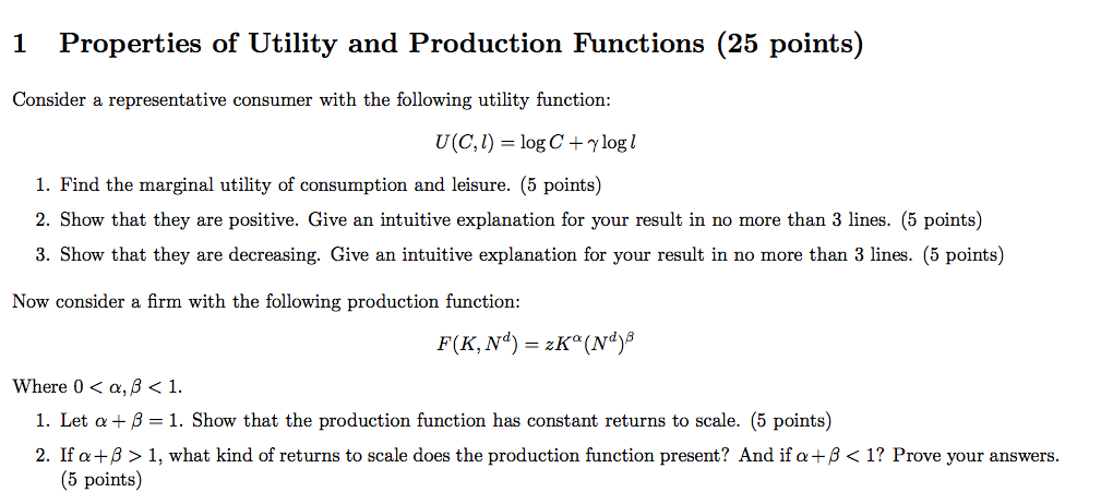 Solved Properties of Utility and Production Functions | Chegg.com
