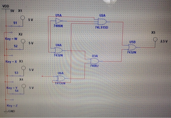 Solved VDD U1A U2A 5 v $1 7406N L$15D LSESO X5 X2 Key W 5 V | Chegg.com