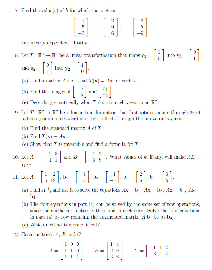 Linear Algebra Practice Problems Linear Algebra Practice Problems